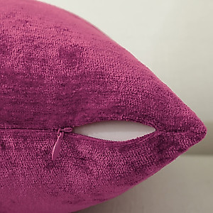 Jeneoo Decorative Fuschia Pink Throw Pillow Covers Rustic Farmhouse Super Soft Square Chenille Comfy Solid Cushion Couch Cases for Sofa Bedroom Chair (Set of 2, 18 x 18 Inches)