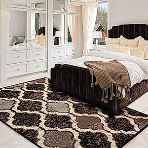 SUPERIOR Indoor Large Area Rug for Kitchen, Bedroom, Living Room, Entryway, Hallway, Dorm, with Jute Backing, Perfect for Hardwood Floors, Viking Modern Trellis Design, 6 ft. x 9 ft, Chocolate