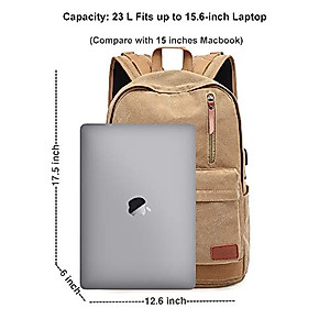 UNIWALK Canvas Laptop Backpack, Waterproof College Backpack With USB Charging Port For Men Women, Vintage Anti-theft Travel Daypack Rucksack Fits up to 15.6 inch Computer(Brown)