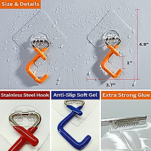 Broom Holder Wall Mount Self Adhesive 4 Pack, Mop Hanger No Drilling Super Anti-Slip, Wall Mount Tool Racks Stainless Steel Mop and Broom Hooks Organizer(Blue)