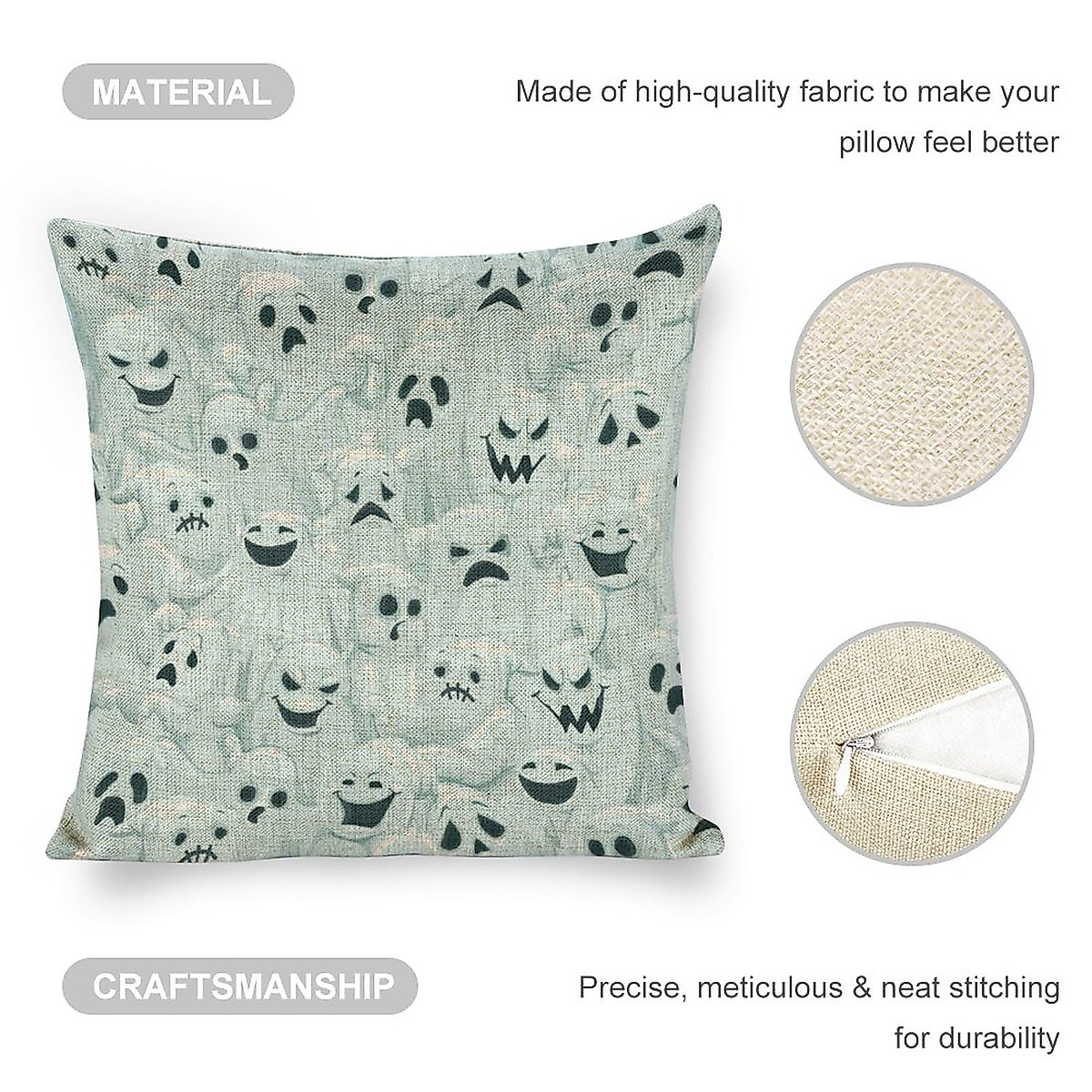 Cartoon Halloween Ghosts Pattern Throw Pillow Covers 18×18 Pillowcases Set of 2 Funny Linen Decorative Square Pillow Case Cushion Covers Standard Size for Sofa Couch Outdoor Bed Pillow Protectors