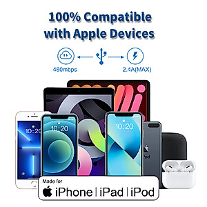 1FT Short iPhone Charging Cable, 3 Pack USB to Lightning Cable 1 Foot iPhone Charger Cord Fast Charging Braided for Apple iPhone 14 13 12 11 Pro Max Mini 10 8 7 Plus XR XS MAX SE iPad Air Mini (Black)