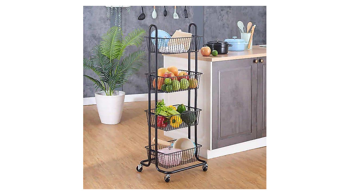 4 Tier Basket Shelf with Wheels - Versatile Storage Solution