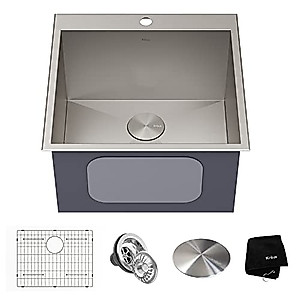 KRAUS Standart PRO 22-inch Drop-In Top Mount 16 Gauge Stainless Steel Single Bowl Laundry Utility Sink, KHT301-22L