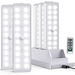LED Closet Light with Charging Station, 20LEDs Dimmer Rechargeable Motion Sensor Under Cabinet Lighting with Remote Control, Wireless Stick-Anywhere Night Safe Light Bar for Wardrobe,Kitchen-5 Pcs