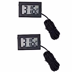 2PCS Digital LCD Temperature Monitor, 1M Cable with External Probe for Fridge Freezer Refrigerator Aquarium (Black Fahrenheit)