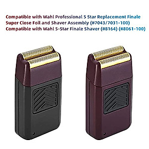 2 Pack Professional 5 Star Series Finale Shaver Replacement Foil and Cutter Bar Assembly Compatible with wahl Shaver Foil 7031-100, 7043-100 Super Close Shaving Replacement Heads，Red