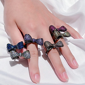 LAVINA Ribbon Bow CZ Ring For Women Bride's Wedding Proms Holiday Birthday (9, Red&Black)