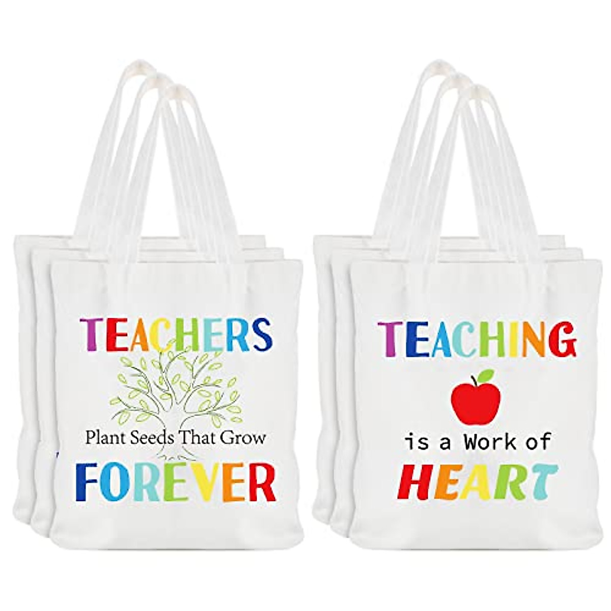 Xuniea 6 Pcs Teacher Appreciation Gifts for Women Graduation Tote Canvas Shopping Bags with Pocket (Cute Style)