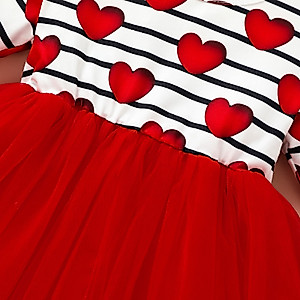 Baby Girls Valentine's Day Outfits Long Sleeve Stripe Heart Print Tutu Skirts Ruffle Dress Toddler Girl Clothes(Red,5-6T)