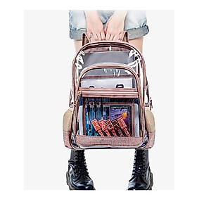 Heavy Duty Clear Backpack - 15L Large Transparent Bag with Adjustable Straps, Multiple Pockets & Compartments - Durable See-Through Plastic Clear Book Bag for School, Work, Travel - Rose Pink