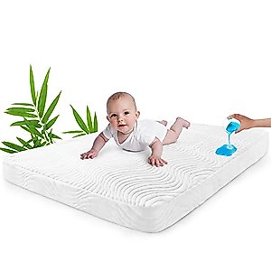 Pack and Play Mattress Topper 38" x 26", Waterproof Bamboo Cover and Dual Sided (Firm for Babies) & Soft Memory Foam (for Toddlers) Pack n Play Mattress Pad/Playard/Playpen Mattress Topper