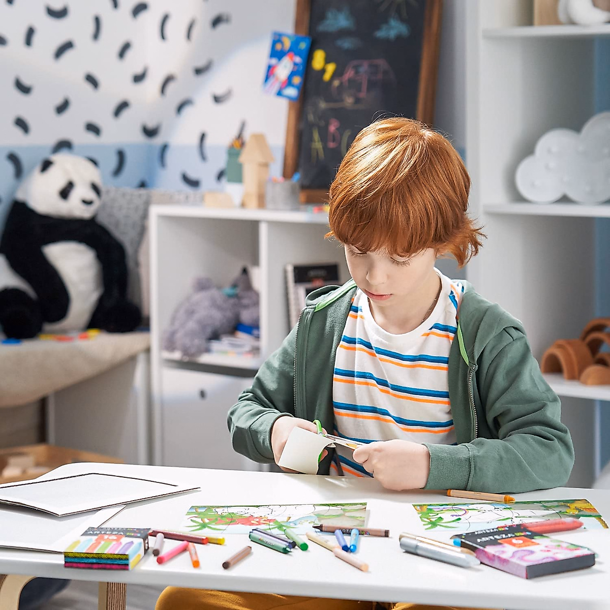 Arteza Kids Tempera Paint, Set of 16 Colors Coloring Puzzle Kit, Art Supplies for Painting, School Projects, and Crafting