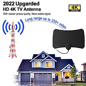 TV Antenna, Antenna TV Digital HD Indoor 180+ Miles Long Range Indoor HDTV Antenna Support 4K 1080p All Older TVs VHF UHF TV Free Local Channels Digital HD Antenas