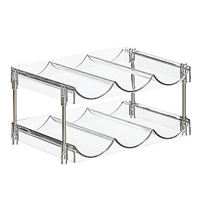 Nate Home by Nate Berkus 6-Bottle Water and Wine Bottle Organizer | Free Standing Plastic Holder for Fridge, Kitchen, Cabinet, Pantry Storage from mDesign - Clear/Polished Stainless Steel