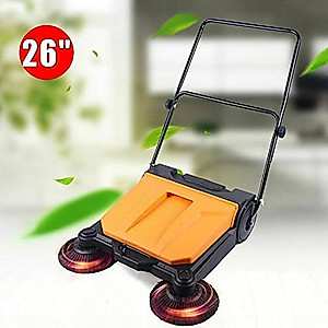 Walk Behind Sweeper Hand Push Sweeper with Dual Side Brooms Industrial Twin Push Floor Sweeper Manual Push Sweeper Garage Lawn Outdoor Sweeper Broom Street Pavement Sweeping Cleaning Tool (26" 15L)