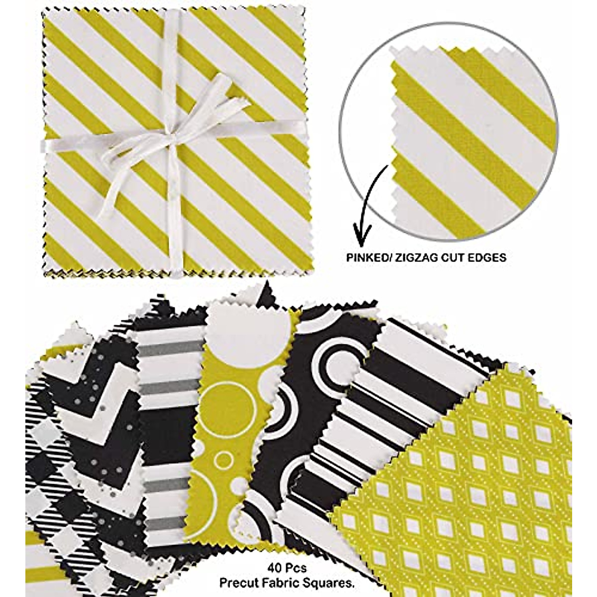 Soimoi Geometric Patterns Print Precut 5-inch Cotton Fabric Quilting Squares Charm Pack DIY Patchwork Sewing Craft- Black & Yellow