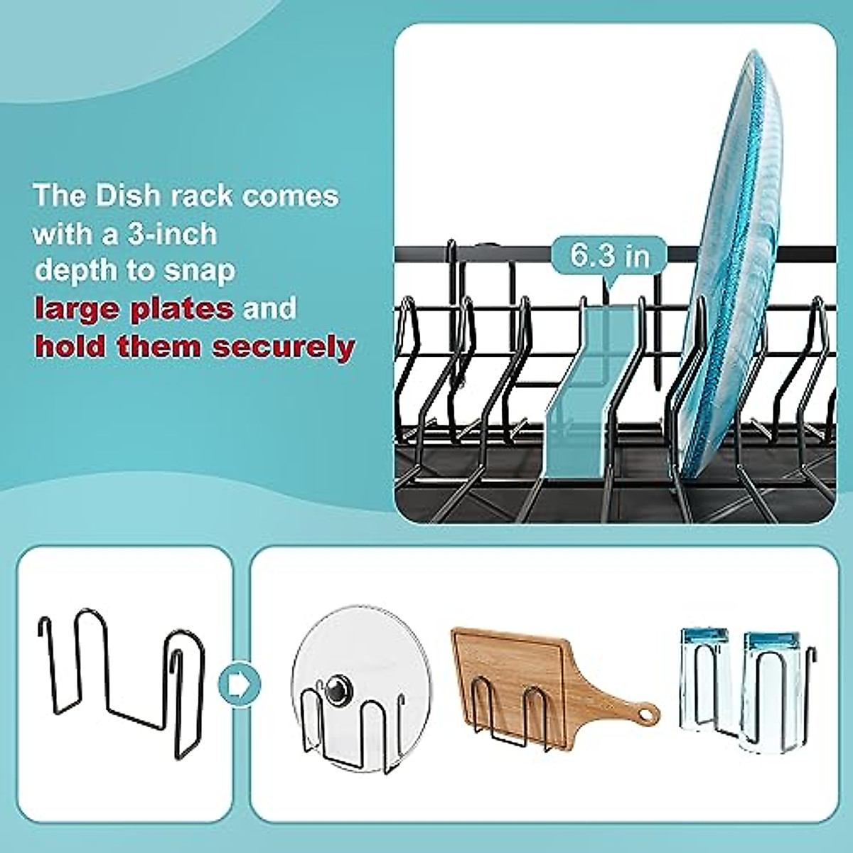 MAJALiS Dish Drying Rack, Dish Racks for Kitchen Counter, Dish Drainer with Drainboard Set, Drying Mat, Glass & Utensil Holder, Durable Stainless Steel Kitchen Organizer and Storage, Black