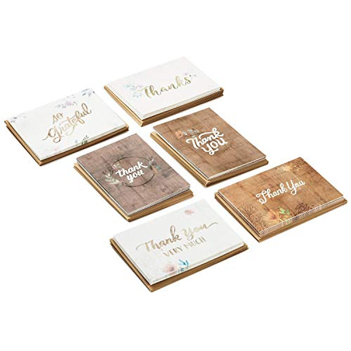 Hallmark Thank You Cards Assortment, Rustic Flowers (48 Thank You Notes with Envelopes) & Thank You Cards Assortment, Rustic Kraft (48 Thank You Notes with Envelopes), Grey (5STZ1160)