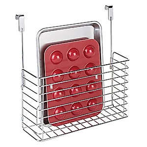 mDesign Metal Wire Kitchen Bakeware Organizer Basket - Hang Over Cabinet Door - Storage for Baking Sheets, Cupcake Tins, Cutting Boards, Foil, or Plastic Wrap - Concerto Collection - Chrome