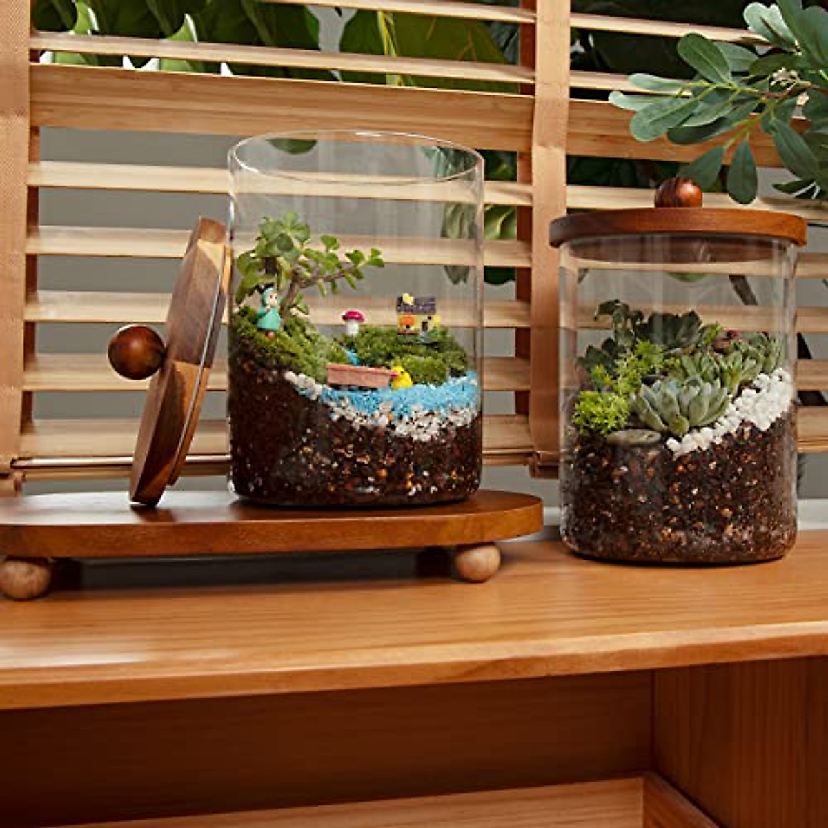 FavorFlavor Glass Jars with Airtight Lids Set of 2 101OZ Canister Sets for Kitchen Counter Flour Glass Storage Containers with Wooden Lid and a Tray for Kitchen or Laundry Room