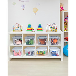 EOENVIVS Plastic Storage Container 12 Pack Plastic Storage Bins with Lids, Stackable Shoe Organizer Boxes Storage Baskets for Organizing Closet Organizers and Storage, Clear+Grey