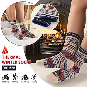 COOVAN Mens Wool Socks 5 Pairs Warm Thick Winter Wool Socks for Men Hiking Cozy Knit Thermal Crew Socks