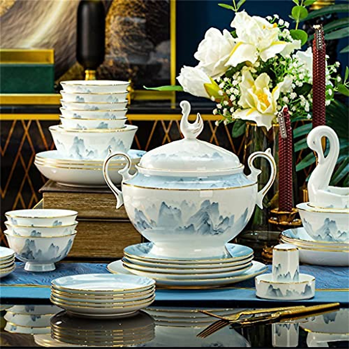 GAENZA Chinese cutlery set bone china bowls plates kitchen utensils kitchenware set