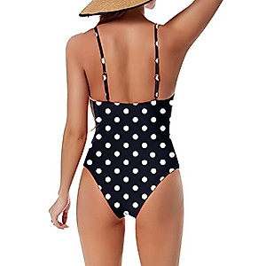 Swimsuit for Women One Piece Vintage Retro V Neck Polka Dot Swimsuit Tummy Control Swimwear Ruched Push Up Bathing Suit S