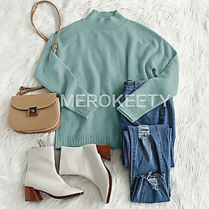 MEROKEETY Women's Long Sleeve Turtleneck Cozy Knit Sweater Casual Loose Pullover Jumper Tops, Sage, Small