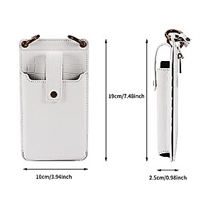 Leather Cell Phone Purse, Small Cell Phone Wallet with Card Slots and Makeup Mirror, Mini Cell Phone Purse Crossbody Bag for Women for iPhone Samsung All Smartphone (White)