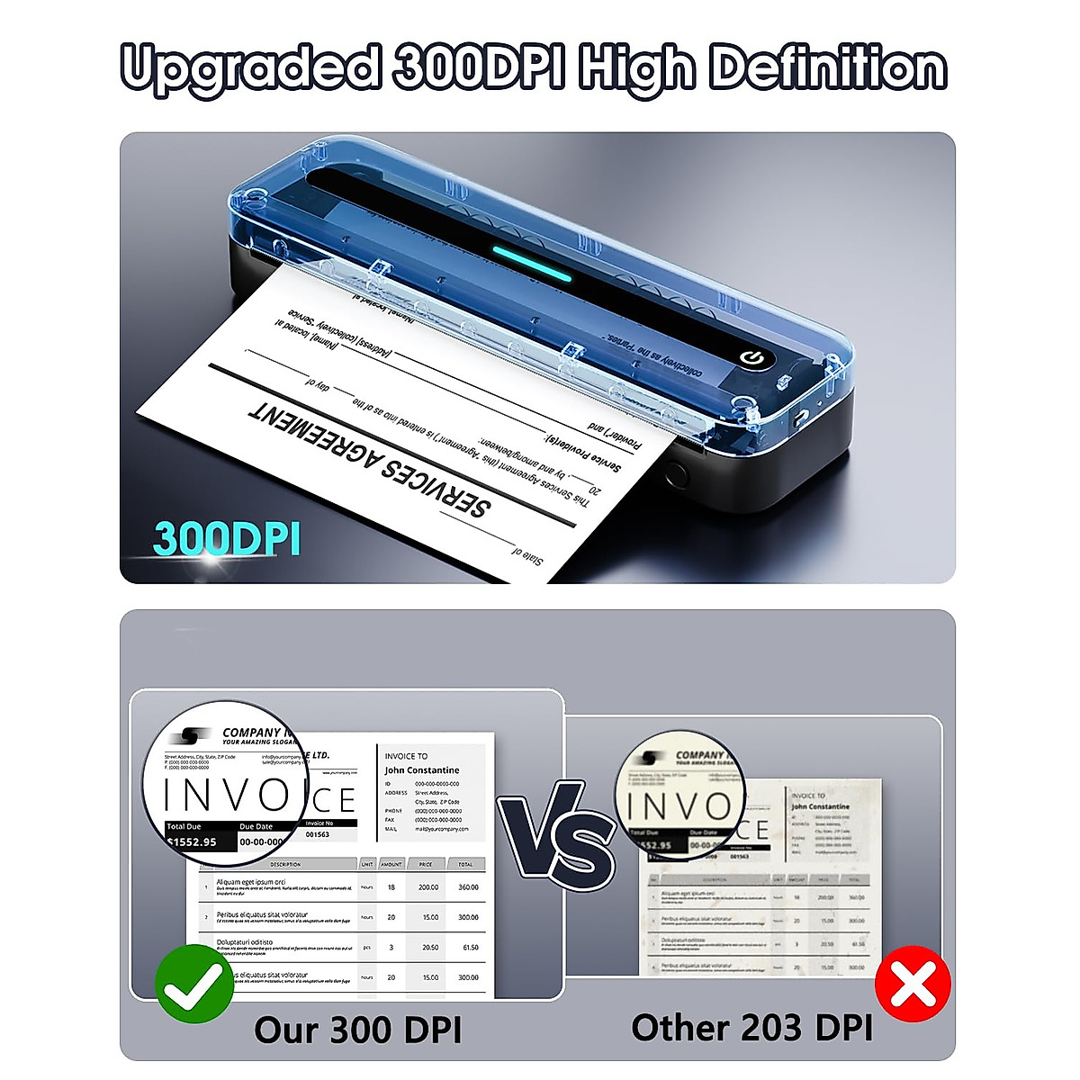 Portable Printer Wireless Bluetooth for iPad iPhone Android - A4 Inkless Laptop Printer for 2"/3"/4"/8.26"/8.5x11 Thermal Paper - 300DPI Mobile Printer for Vehicle Travel Home Office School Dorm