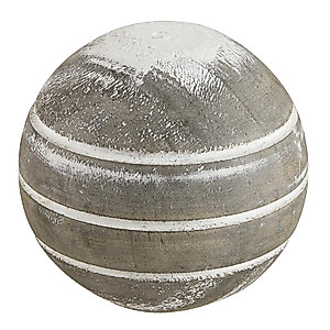 47th & Main Wood Sphere Rustic Decorative Ball Shelf and Table Décor, 4" Diameter, Whitewashed