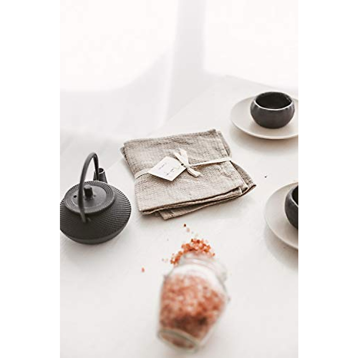 Pure 100% Linen Dish Towels - Set of 2 Linen Kitchen Towels Waffle Weave Natural Color - 13 x 29-inch Soft Lightweight Stone-Washed Linen Hand Towels - Quick-Dry Linen Tea Towel - Kitchen Linens