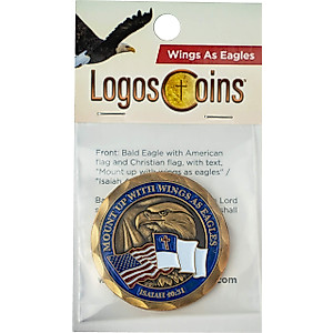Mount Up with Wings as Eagles, Bulk Pack of 10 Christian Coin Tokens, Collectible Religious American Flag Military Challenge Coin Souvenir, Antique Gold-Color Plated Bald Eagle Gift, Isaiah 40:33