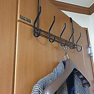 Over The Door Organizer Rack with Hooks - Heavy Duty Iron Wire Door Hanger for Coats, Bags, Hats, Towels, Clothes - Space Saving Hanging Rack Organizer (Black)