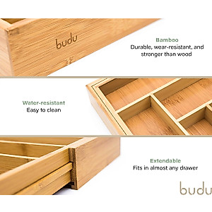 budu Silverware Drawer Organizer #19.7" Depth – Utensil Holder, Kitchen Drawer Organizers for Flatware, Cutlery – Perfect Utensil Organizer for Silverware & Other Kitchen Organization Tools & Storage