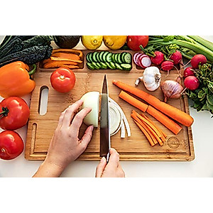 Large Organic Bamboo Cutting Board - Wooden Charcuterie Cheese Serving Platter For Kitchen - With Deep Drip Edge & Garnish Bowls - Boards Are BPA Free,16x12” - Unique Housewarming Gift Idea - Good&Co.