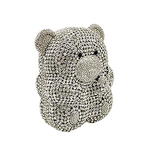 Boutique De FGG Hollow Silver Bear Evening Bag Women Crystal Clutch Purse Party Cocktail Animal Rhinestone Clutch Handbag, Mini
