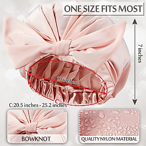 4 Pieces Shower Caps for Women, Waterproof Reusable Shower Hair Caps Elastic Hem Turban Shower Bath Caps Bowknot Satin Bath Hair Caps for Long Short Curly Hair (Stripe, Black, Beige,Palm Leaves)