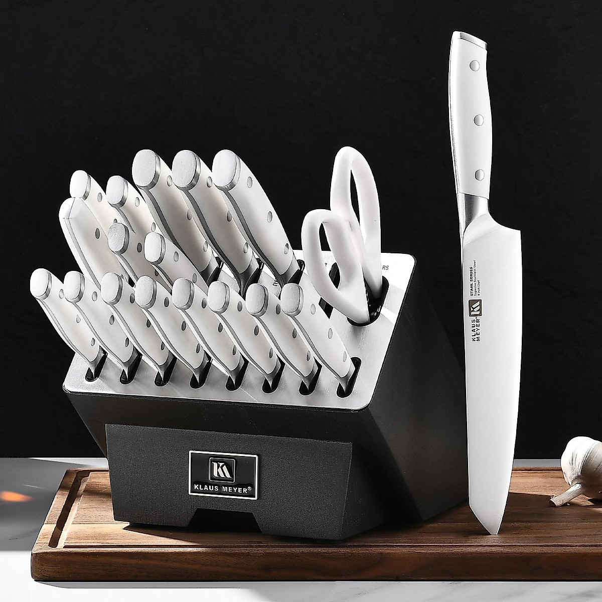 Klaus Meyer Stahl 19 Piece High Carbon Exclusive German Steel Knife Block Set (White)