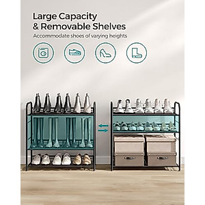 SONGMICS Stackable Shoe Rack, 4 Tier Metal Shoes Rack Storage Shelf, Holds up to 20 Pairs Shoes, Adjustable Slanted Shelves Shoe Tower Organizer for Closet Entryway Small Spaces, Black