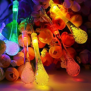 KORADA Solar Strings Lights, 20 Feet 30 LED Water Drop Solar Fairy Lights, Waterproof Lights for Garden, Patio, Yard, Home, Parties- Multi Color