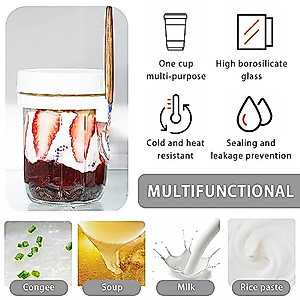 TSLBW 2 Pcs Overnight Oats Jars with Lid and Spoon 12 oz Glass Mason Overnight Oats Jars Breakfast Jars Overnight Oats Container with Measurement Marks Overnight Oats Pot for Milk Cereal Fruit
