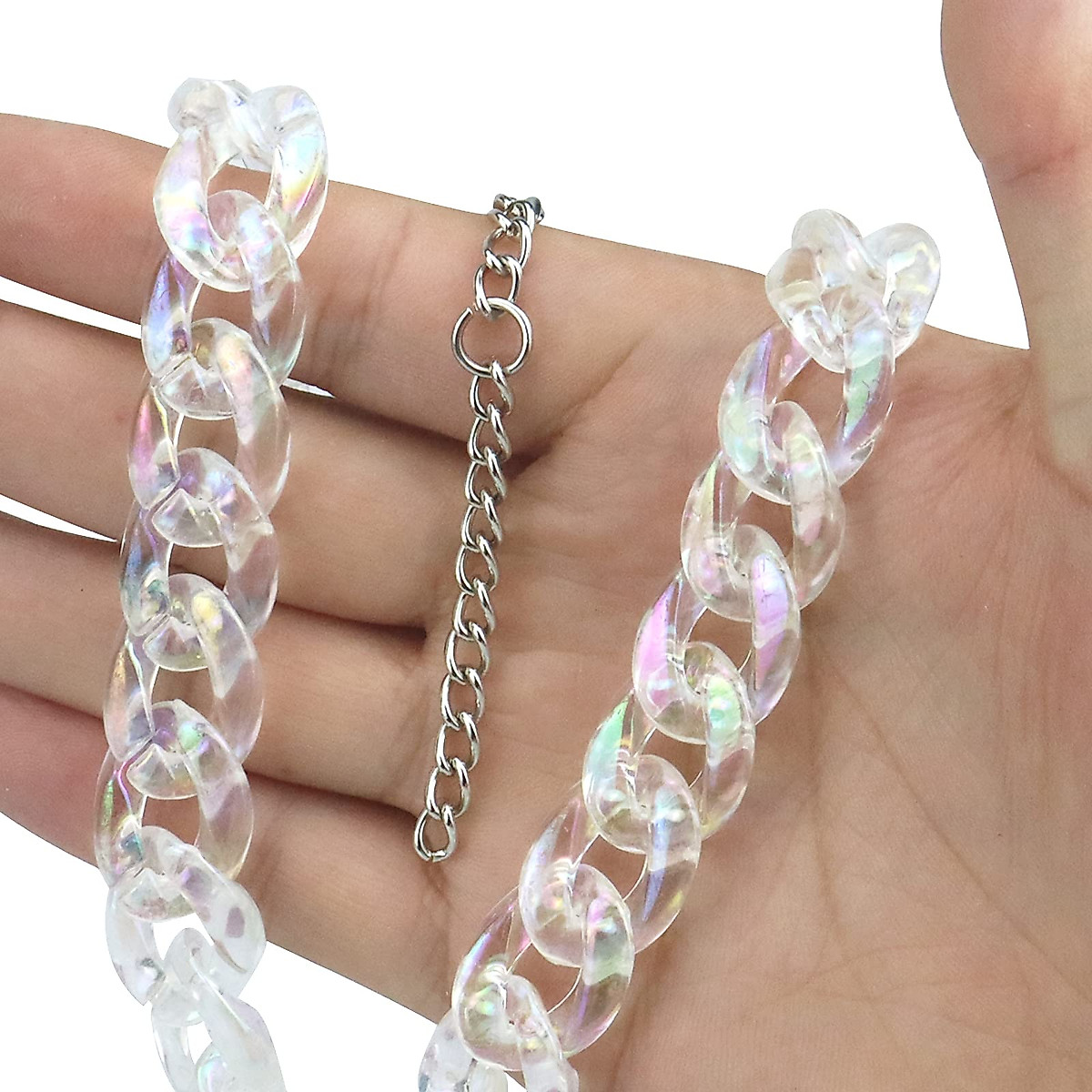 Riuziyi Punk Acrylic Cuban Link Chain Transparent AB Color Plastic Resin Choker Necklace Chunky Hip Hop Statement Neck Collar Jewelry Gift for Women Teens Girls