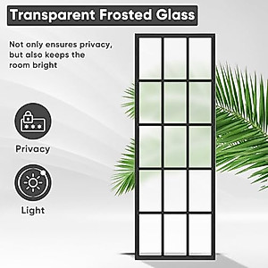 BARNSMITH 60in x 84in Double Glass Barn Door with 13FT Top Mounted Hardware Kit, 5-lite Modern Black Aluminum Tempered Frosted Glass Sliding Door, Assemble Required(2 * 30inx 84in)