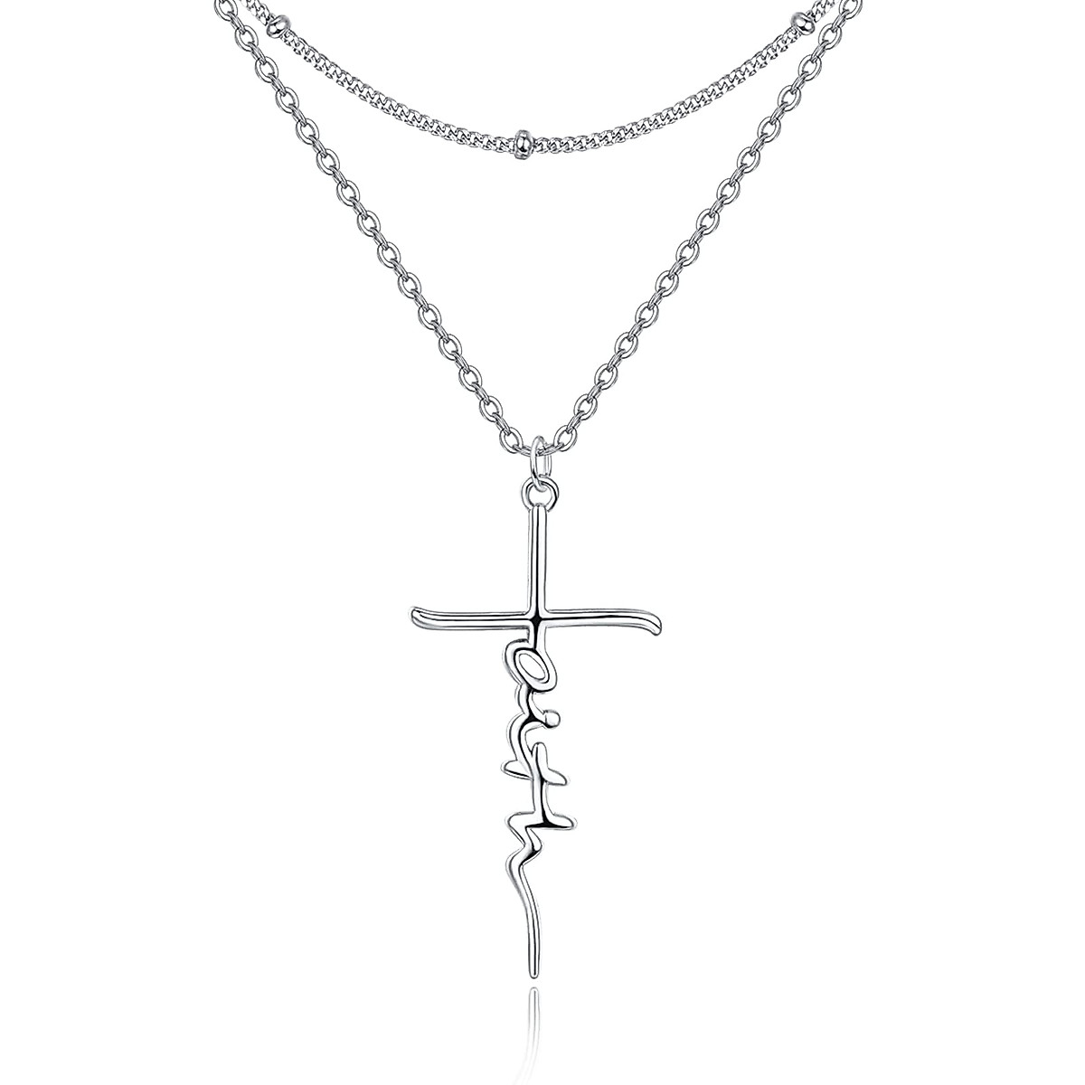 PRAYMOS Sterling Silver Faith Necklace Cross Necklace Women Dainty Layered Choker Necklace Christian Religious Faith Jewelry Gifts