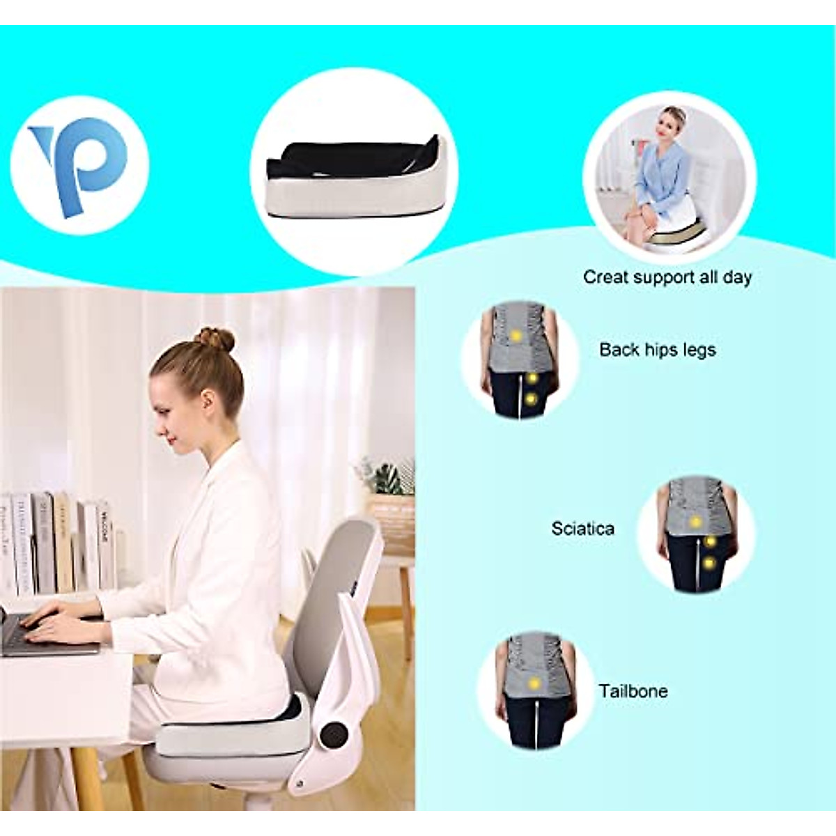 Memory Foam Seat Chair Cushion Relieve Sciatica Pain Coccyx Pain Comfortable seat Cushion Ergonomic Design Used for Office Chair Cushions car seat Cushions and Wheelchair Cushions