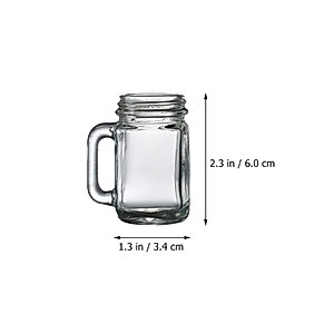 Cabilock Mini Glass Mason Jar Mason Jars Mugs with Glass Handles, 6pcs 40ml Drinking Glasses Old Fashioned Drink Glass for Beverages Wales Cocktails Beer Tea Party Favors Whiskey Glasses