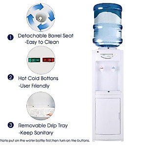 Hot & Cold Top Loading Water Dispenser,5 Gallons Water Coolers with Child Safety Lock Removable Drip Tray & Storage Cabinet,Water Cooler Dispenser for Home,Office(White)